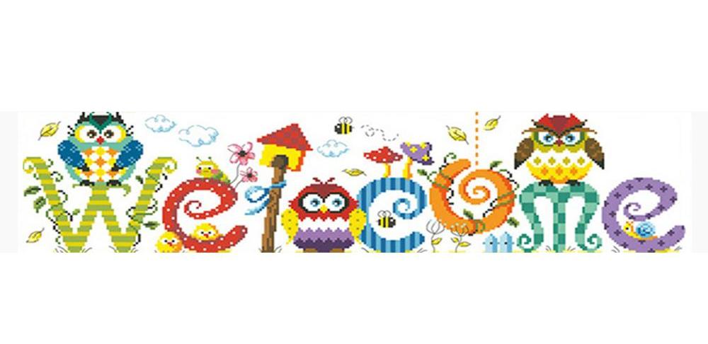 Colorful Welcome Sign with Cute Owls Painting with Diamonds – Paint by ...