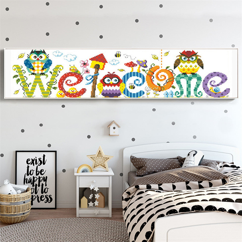 Colorful Welcome Sign with Cute Owls Painting with Diamonds – Paint by ...