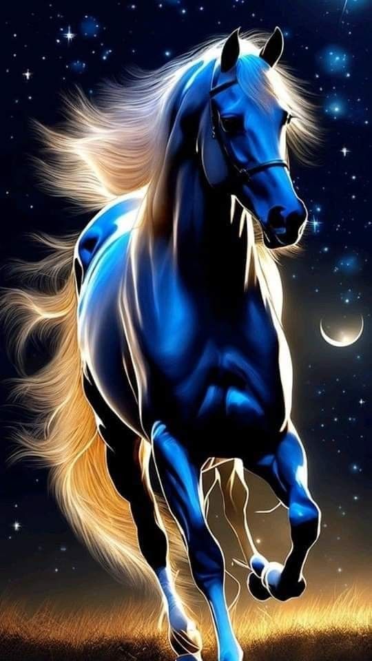 Beautiful Blue Horse With A Long Silky Tail – Paint by Diamonds
