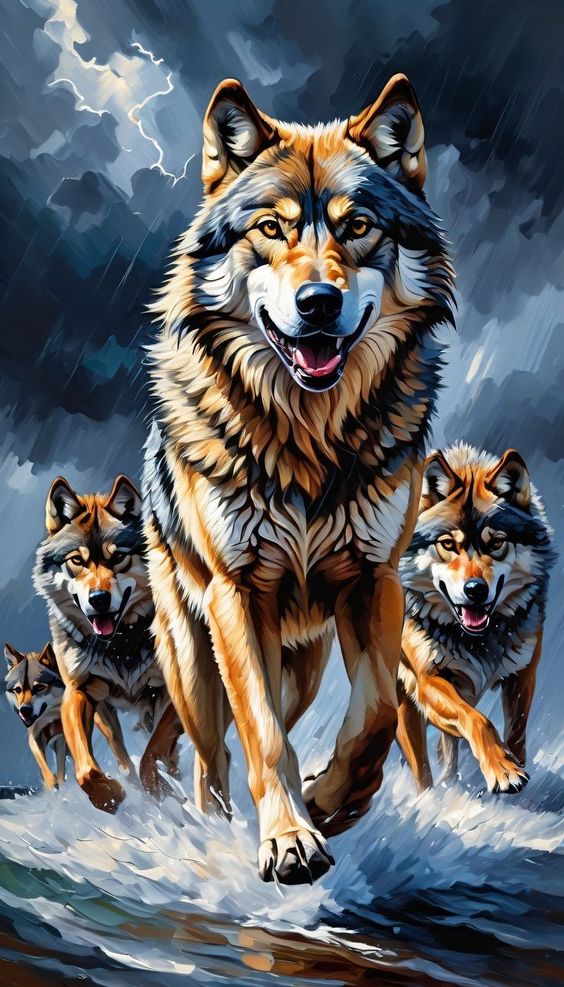 Wolves in Full Sprint Through Water - Painting By Diamonds – Paint by ...